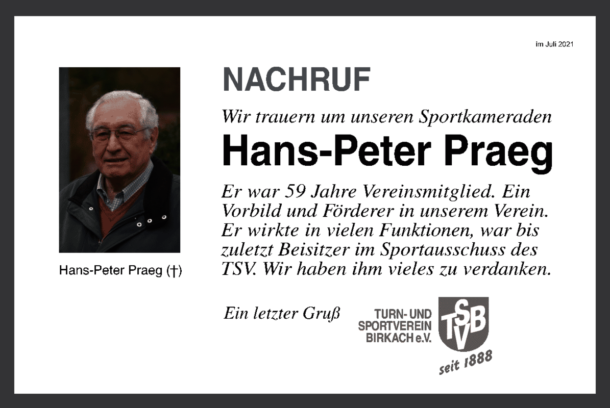 TSV Birkach: Nachruf Hans-Peter Praeg